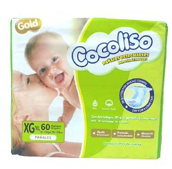 COCOLISO PAÃ?ALES 60 PZAS DES T XL/XG 12-16 KG X 4 VERDE MANZANA